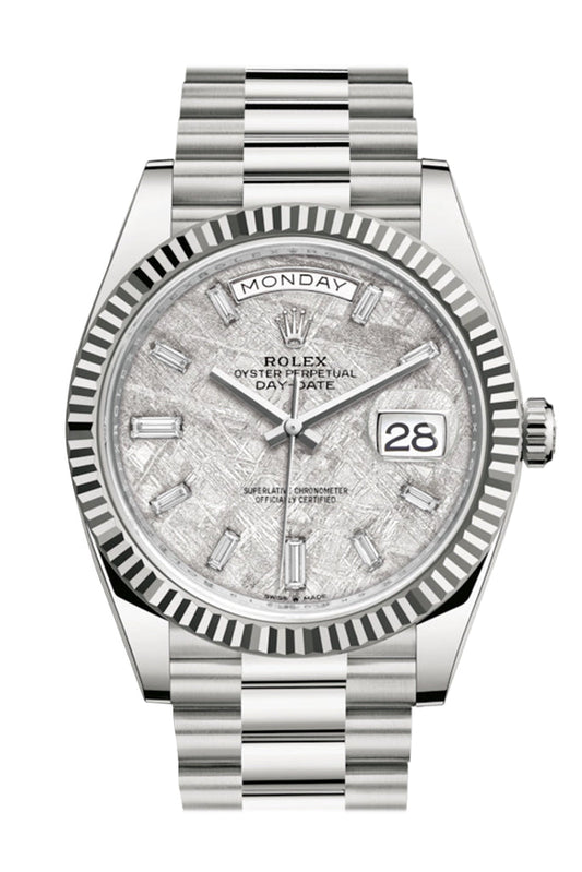 Rolex Day-Date 40 Meteorite Diamond Dial Fluted Bezel White Gold Presi